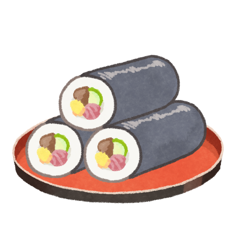 巻き寿司（恵方巻き・太巻き）【イラスト素材】 | 手描きのフリーイラスト素材「かわピク」
